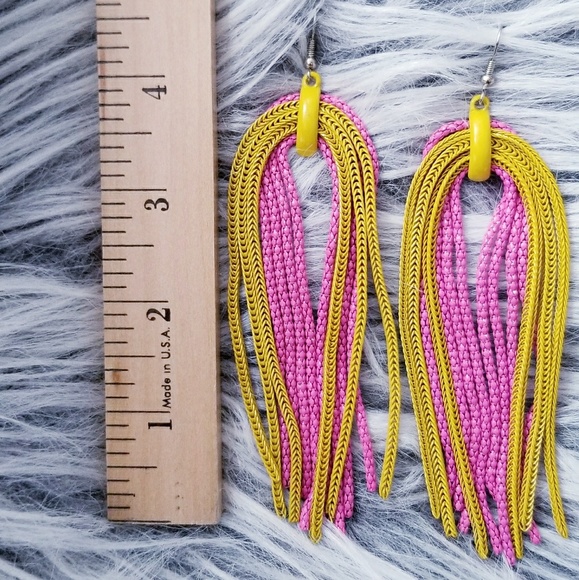 Jewelry | 8s Bright Pink Mustard Chain Earrings | Poshmark